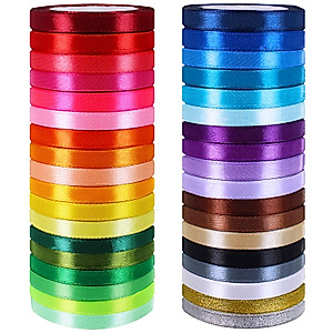 36 Colors 900 Yards Fabric Ribbons Satin Ribbon Metallic Glitter Ribbons Rolls Craft Ribbons Embellish Decorative Ribbons 2/5" Wide for Floral Bouquet Gift Wrapping Bows Wedding Shower Decoration