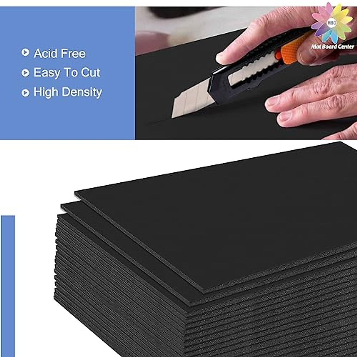 Mat Board Center, Pack of 25 Foam Boards (Black Color, 8x10 3/16")