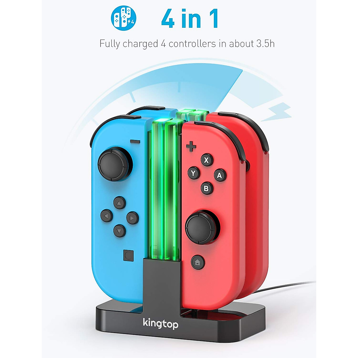 KINGTOP Charging Station Compatible for Nintendo Switch Joy-Con & OLED Model Controllers Charger Dock Stand with Individual LEDs Indicator and Type C Charging Cable