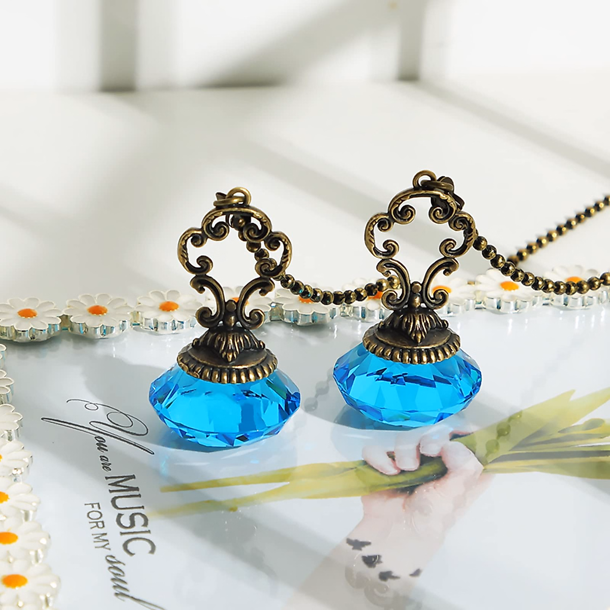 2pcs Light Blue Crystal Fan Pull Diamond Drop Vintage Pull Chain Ceiling Pull Chain Extender with Connector