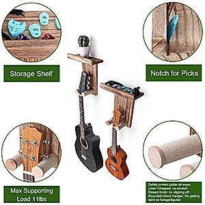 Keebofly Guitar Wall Mount,2 Pack Guitar Wall Hangers Holder Guitar Hangers Shelf with Pick Holder Wood Guitar Rack for Acoustic or Electric Guitar,Ukulele,Bass,Mandolin Brown,[Patented]