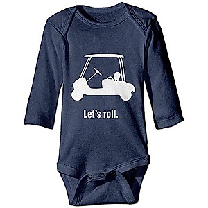 Let's Roll Golf Cart Baby Bodsuit Long Sleeve Rompers Cotton Jumpsuit Outfits Navy, 0-6 Months