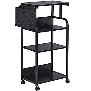 Fannova 4 Tier Small Printer Stand with Adjustable Shelf and Storage Pouch, Rolling Printer Cart with Wheels for Home Office Organization, Table Stand for Shredder CPU Computer Tower, Black