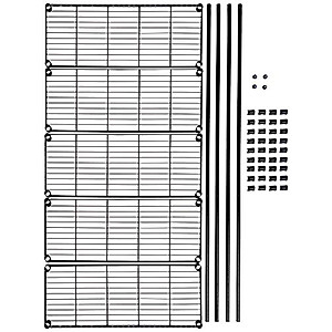 AmazonBasics Expandable Metal Hanging Rack Wardrobe with Shelves, Black & 5-Shelf Adjustable, Heavy Duty Storage Shelving Unit (350 lbs per shelf), Steel Organizer Wire Rack, Black,(36L x 14W x 72H)