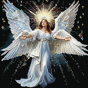 5D Diamond Art Painting Kits for Adults Angel Girl Wing Paint with Full Drill Round Diamond Art Christ Religion Jesus Crystal Gems Cross Stitch for Decompression and Wall Decoration 35x35cm