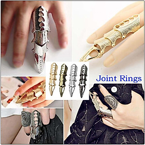 DEBOTTY Punk Finger Claws Rings Set for Women Men Gold Black Silver Bronze Knuckle Full Finger Ring Punk Gothic Ring (4pcs Silver+Black+Gold+Bronze)