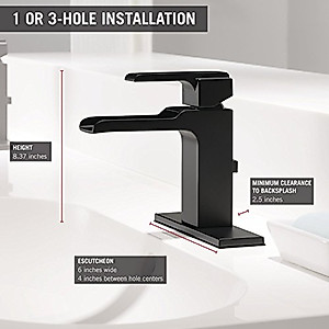 Delta Faucet Ara Matte Black Bathroom Faucet, Single Hole Bathroom Faucet, Waterfall Faucet, Metal Drain Assembly, Matte Black 568LF-BLMPU