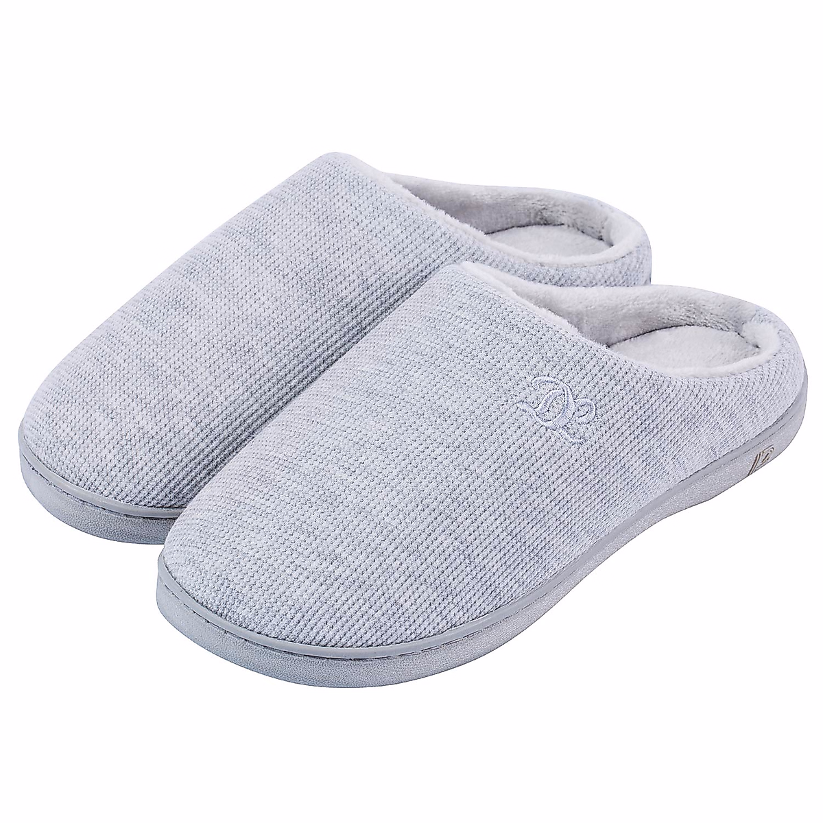 DL Womens Memory Foam Slippers, Cozy Slip on House Slippers For Women Indoor Outdoor, Comfy Women's Bedroom Slippers Warm Soft Flannel Lining Home Slippers Size 9-10 Grey