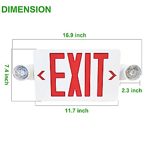 Red LED Exit Sign with Emergency Lights, Two LED Adjustable Head Emergency Exit Lights with Battery Backup, Dual LED Lamp ABS Fire Resistance UL-Listed 120-277V