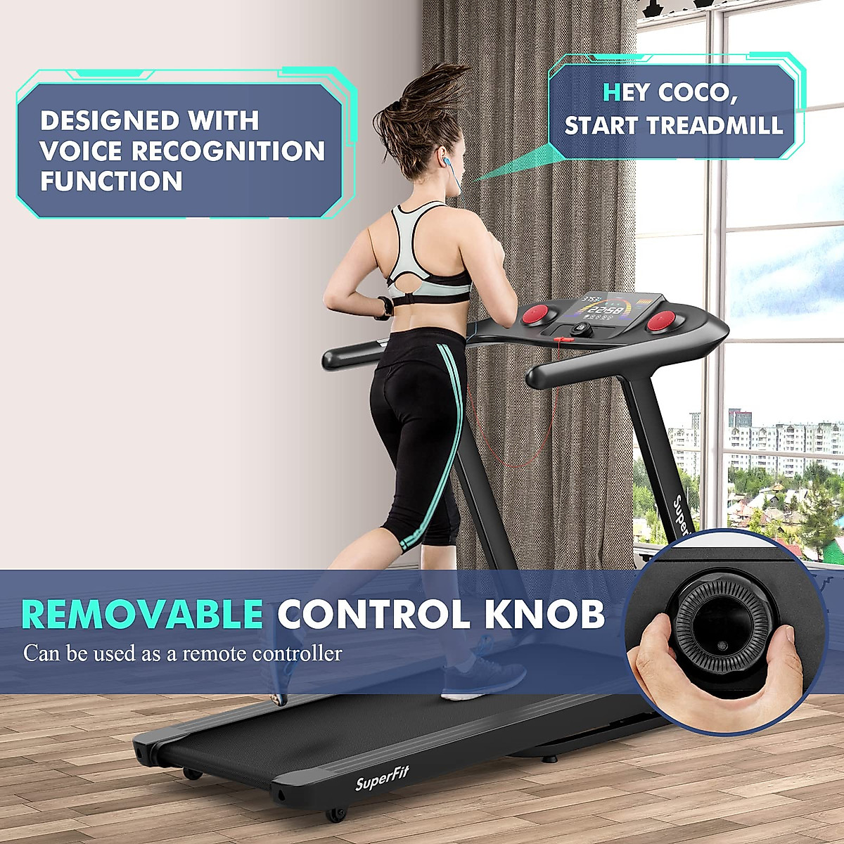 Goplus 4.75HP Folding Treadmill with 15% Auto Incline, Electric Superfit Treadmill w/Voice and APP Control, 20 Preset Programs, LED Touch Screen, Walking Jogging Running Machine for Home Office