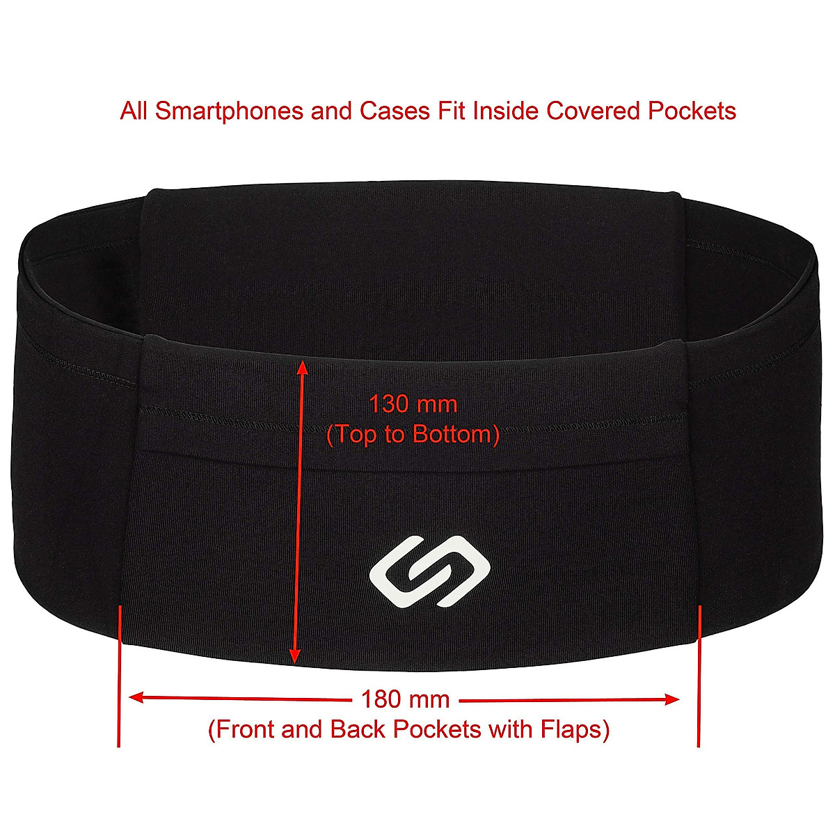 Sporteer VersaMod Running Belt, Workout Waist Pack, Travel Money and Passport Belt for Smartphones and Personal Items (Large, Black)