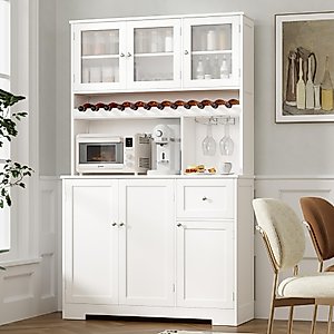 BOTLOG 71" Kitchen Pantry Cabinet, Kitchen Hutch with Microwave Stand, Buffet Cabinet with Hutch, Drawers, Large Countertop for Dining Room, Home Bar (41" W, White)