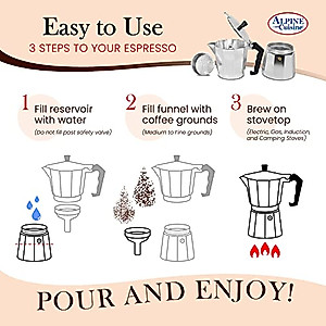 Alpine Cuisine Stovetop Espresso Maker 12.5 Oz, 9 Espresso Cups Moka Pot for Classic Italian and Cuban Coffee Maker, Aluminum Moka Pot, Makes Delicious Coffee, Excellent Camping Coffee Pot