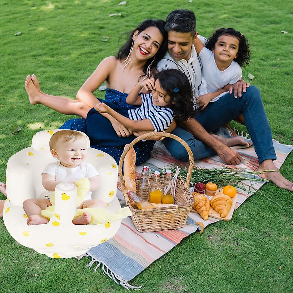 Swity Home Baby Inflatable Seat for 0-36 Months, Built in Air Pump Infant Back Support Sofa, Protect Spine, Safe Toddler Feeding/Shower Chair for Learning to Sit Up (Duck, Off-White)