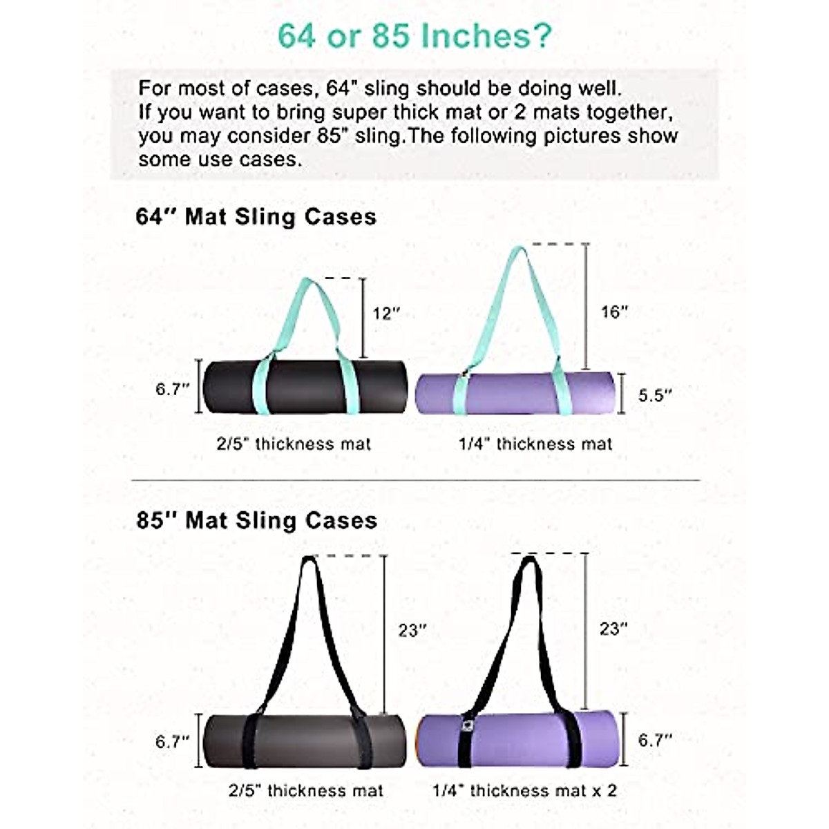 Tumaz Yoga Mat Strap [MAT NOT Included] (2 Sizes) with Extra Thick & Comfy Delicate Texture, Adjustable Yoga Mat Carrier