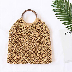 CHIC DIARY Womens Hand-woven Straw Shoulder Bag Summer Beach Handles Tote Handbag (#02-Khaki)