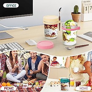 Dyserbuy 4 Pack Overnight Oats Containers with Lids and Spoons, 16 oz Glass Mason Jars for Overnight Oats, Airtight Jars with Measurement Marks for Milk, Cereal On The Go Container