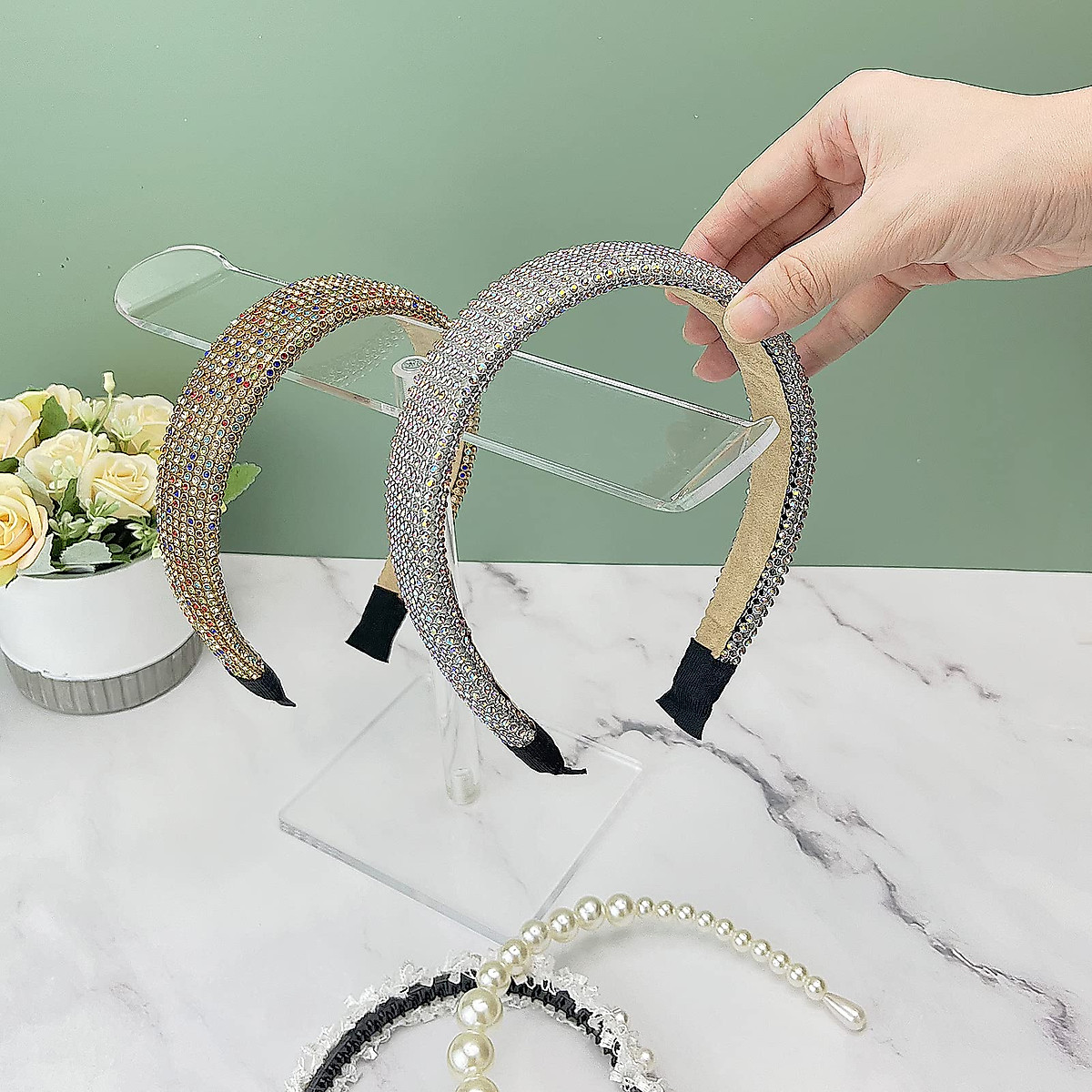 Bigfety Acrylic Headband Holder, Hair Accessories Organizer Clear Stand for Girls