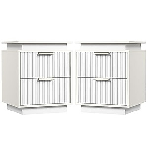 YESHOMY Nightstand with LED Lights, End Table with 2 Drawers and Waveform Panel, Night Stand with Handles, Set of 2, for Bedroom and Apartment, White