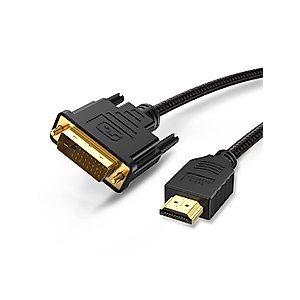 CableCreation DVI to HDMI Cable 5ft, Bi-Directional Nylon Braid HDMI to DVI Cable Support 1080p, 24+1 HDMI Male to DVI Male for Monitor, HDTV, Projector