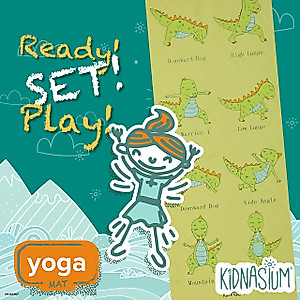 Kidnasium Kids Yoga Mat - 60” x 24”, Oriented 3mm Thick, Fun Prints Exercise Mats, Ideal for Babies, Toddlers and Children - Non Toxic Latex Sensitive - Dino Poses