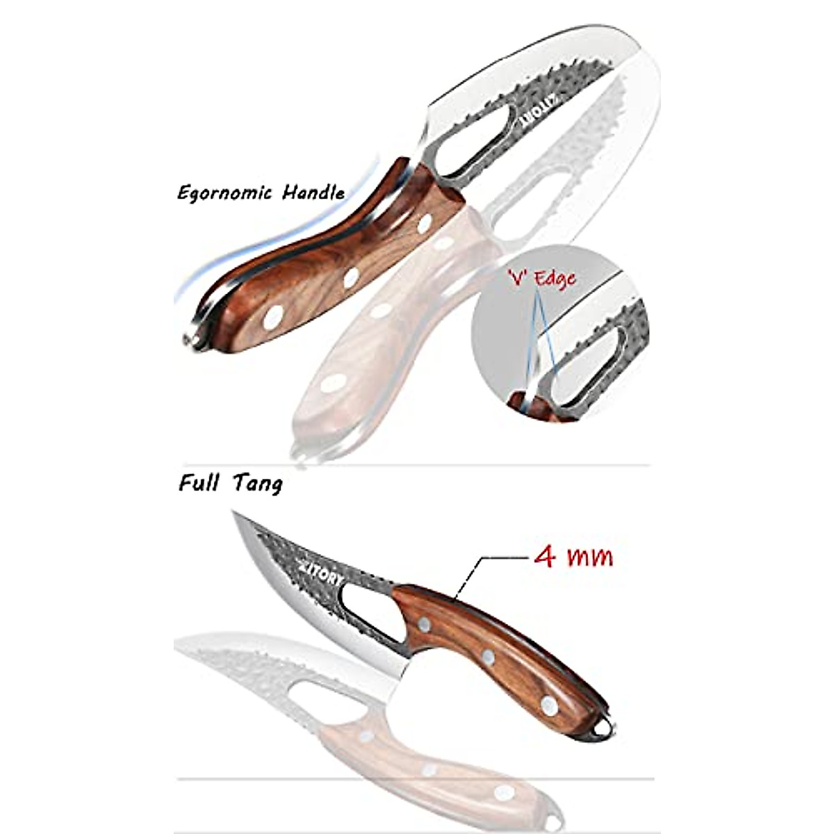 Kitory Meat Cleaver 6 inch,Viking Knife Forged Boning Knife Butcher Fishing Filet & Bait Knife, Full Tang Hammered HC Stainless Blade Walnut Wood Handle Kitchen Knife for Home, BBQ, Camping, Deboning