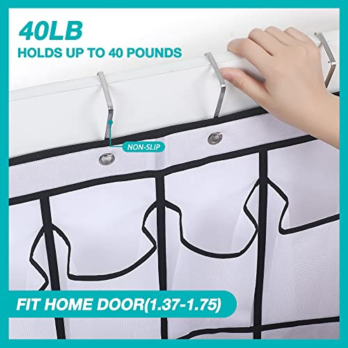 Xuhal 2 Pack over The Door Shoe Organizer Hanging Shoe Organizer with 24 Mesh Large Pockets Door Shoe Rack and 8 Pcs Metal Hooks for Men Women Kids Hanging Door Shoe Holder