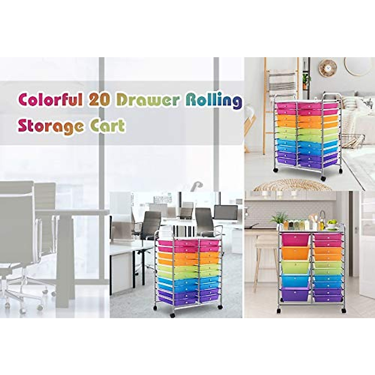 Happygrill 20-Drawer Organizer Cart Tools, Office School Paper Organizer Rolling Storage Cart with wheel