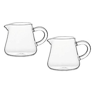 FUYU 2pcs Simple Heat Resistant Transparent Glass Mini Coffee Pot Creamer Pitcher