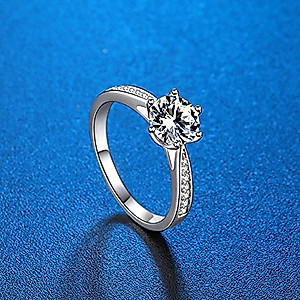 Moissanite Rings for Women，Six Prong Solitaire Moissanite Engagement Ring,Classic 2CT D Color VVS1 Clarity Round Cut Solitaire Engagement Ring for Women, 925 Sterling Silver in 18K White Gold plated with Certificate of Authenticity