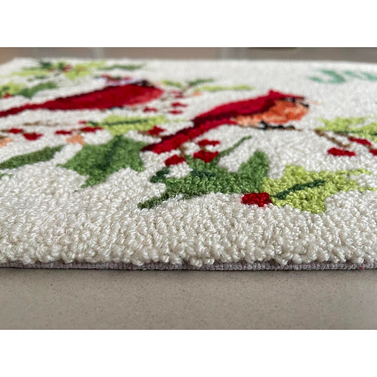 EZ.enjoy Winter Cardinal on Branch Holly Berries Joy Hand-Hooked Accent Rug 28.5 X 17 Inches for Holiday Christmas Home Decor