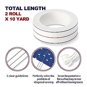 TSSART 1/4" Seam Diagonal Seam Tapes - 10Yard Each Roll Sewing Basting Tape for Stitching Straight Diagonal Seams Instruction Tool (2Pcak)