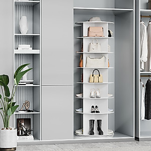 GOOFCXO 7 Tier Rotating Shoe Rack Tower, 360° Revolving Free Standing Shoe Organizer High Bottom Design Shoe Tower Spinning Storage Lazy Susan Multifunctional Rotate Shoes Closet Organization (White)