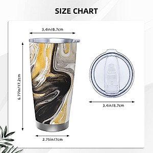 Black and Gold Swirl liquid ink marble 20oz Tumbler Stainless Steel Vacuum Insulated Coffee Travel Mug, Durable Coffee Travel Mug with Splash-Proof Lid Metal Straw and Brush Thermal Cup for Outdoor
