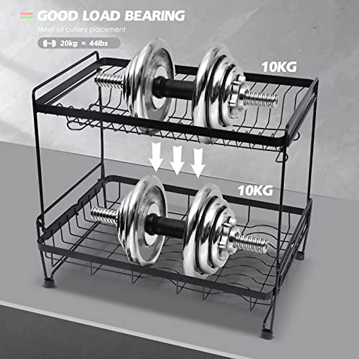 Zvonema Large Dish Drying Rack, 2-Tier Dish Racks for Kitchen Counter, Stainless Steel Dish Drainers with Drainboard & Removable Utensil Holder Cup Holder, Space Saving Dish Rack, Black