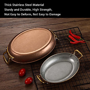 UGCER Oval Spanish Paella Pan, Nonstick Stainless Steel Skillet, Riveted Handles, Dishwasher-Safe, Paella Cookware for Homes or Restaurants,Retro Silver,24cm