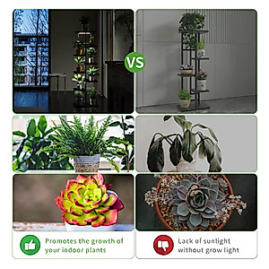 Solatmos Metal Plant Stand with Grow Lights Multiple Wood Flower Planter Pot Holder Shelf Rack Display for Patio Garden Corner Balcony Living Room