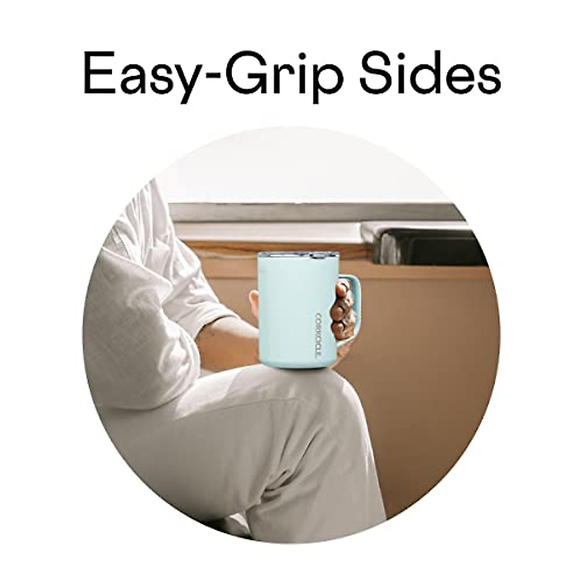 Corkcicle Triple Insulated Coffee Mug with Lid, Stainless Steel Camping Tumbler with Handle, Hot for 3+ Hours, BPA Free, Gloss Powder Blue, 16 oz