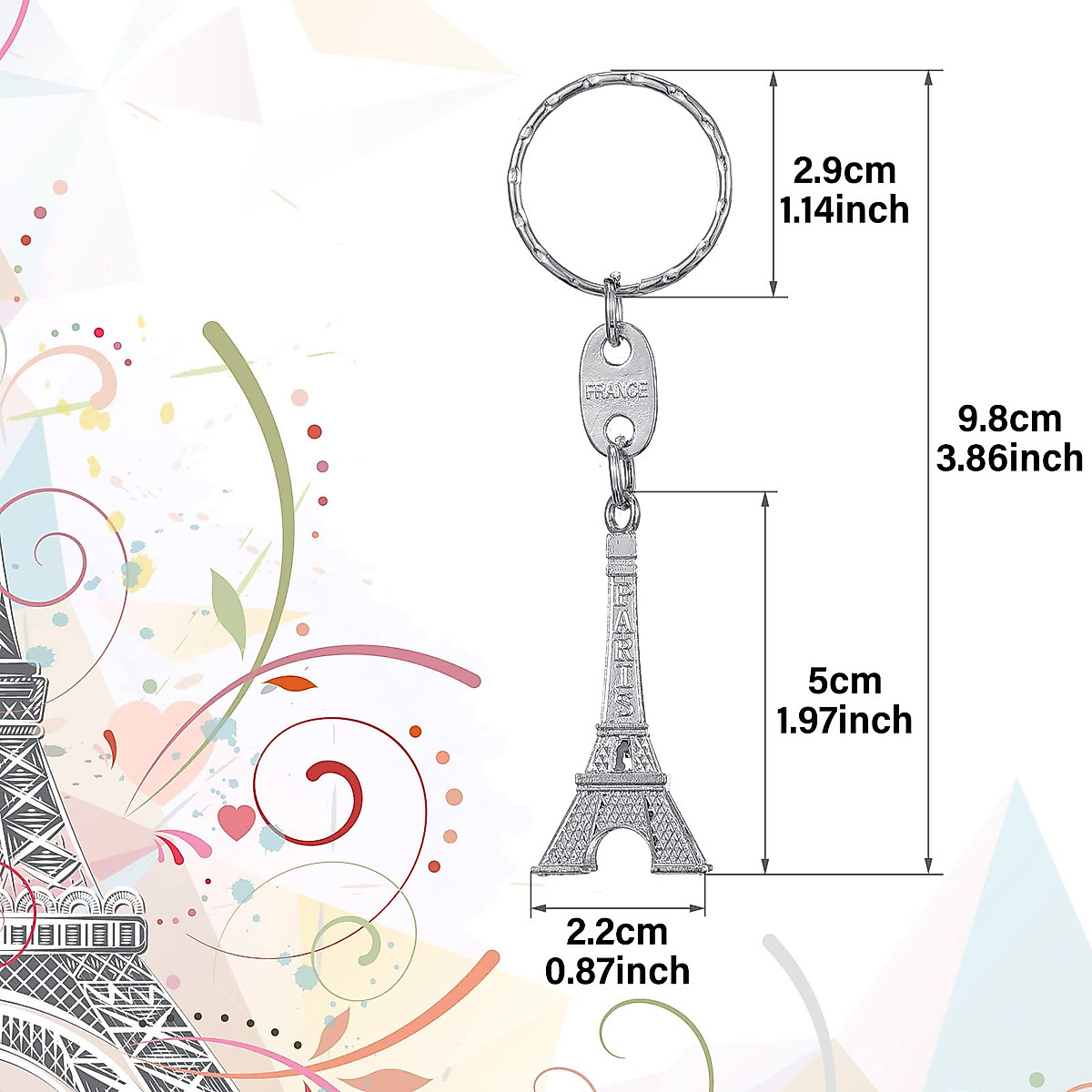 Fumete 80 Pieces Eiffel Tower Keyring Retro French Souvenirs Keychain for Christmas Gifts (Silver)