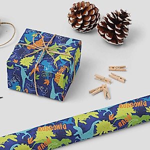 AimtoHome Wrapping Paper Roll - Dinosaurs Jurassic Theme Gift Wrap Paper - 30 Inch X 32.8Feet - 81.5 Sq Ft (Multicolor)