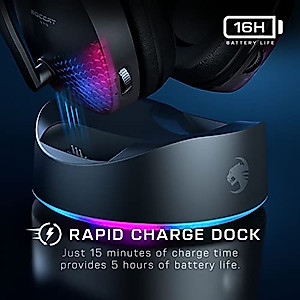 ROCCAT Syn Max Air PC Wireless 3D Audio RGB Gaming Headset, Simultaneous Wireless & Bluetooth Connections, 16-Hour Battery & Charging Dock, Immersive 3D Audio & AIMO RGB Lighting