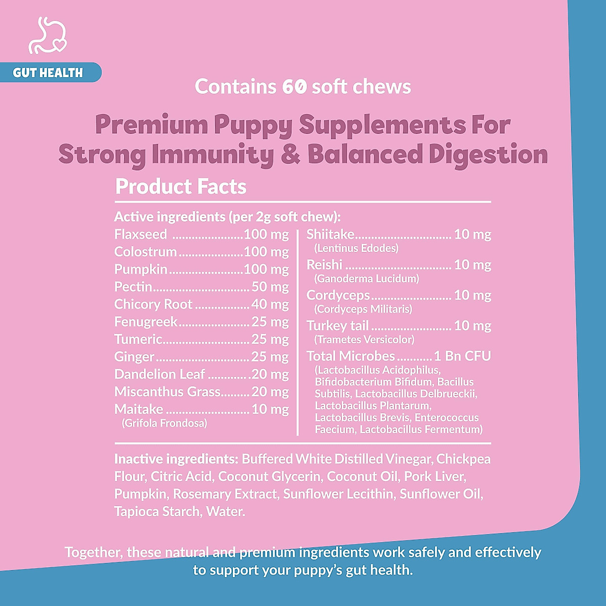 Snuggle Puppy Puppy Bites Gut Health Supplement - Dog Probiotics & Prebiotics for Gut Health - Pet Supplement and Supplies for Dog Health - Dog Digestive Health Support - 60 Soft Chews