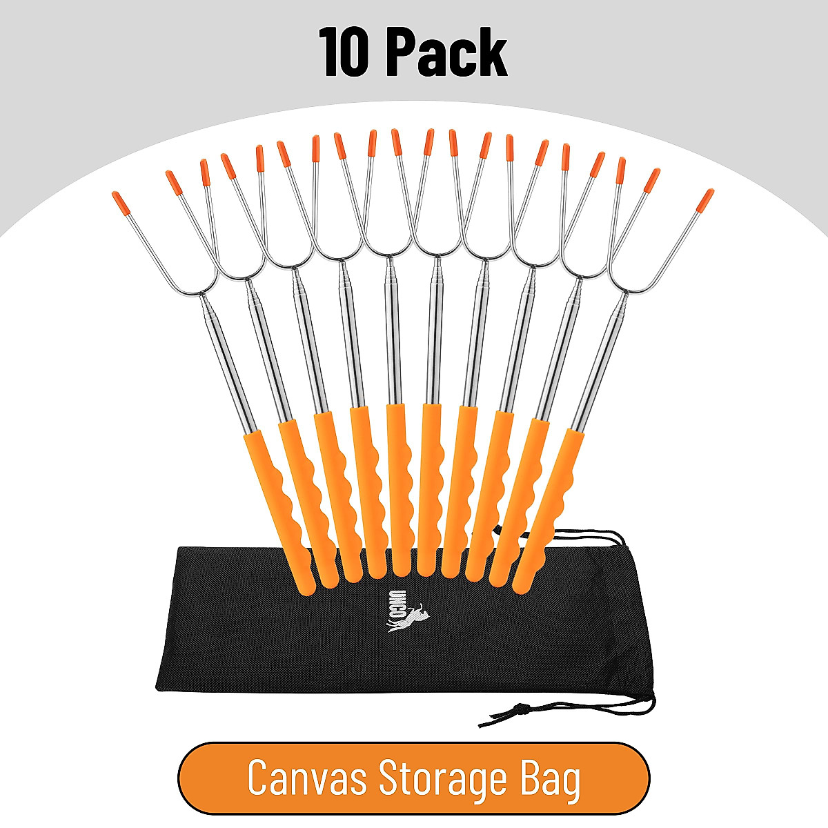 UNCO- Marshmallow Roasting Sticks, 10Pack, 45”, Extendable Stainless Steel Smores Sticks, Campfire Sticks, Marshmallow Sticks, Hot Dog Sticks for Campfire, Roasting Sticks for Fire Pit, Smores Skewers