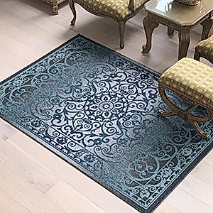 Maples Rugs Pelham Vintage Area Rugs for Living Room & Bedroom [Made in USA], 7 x 10, Charcoal/Radiant Blue