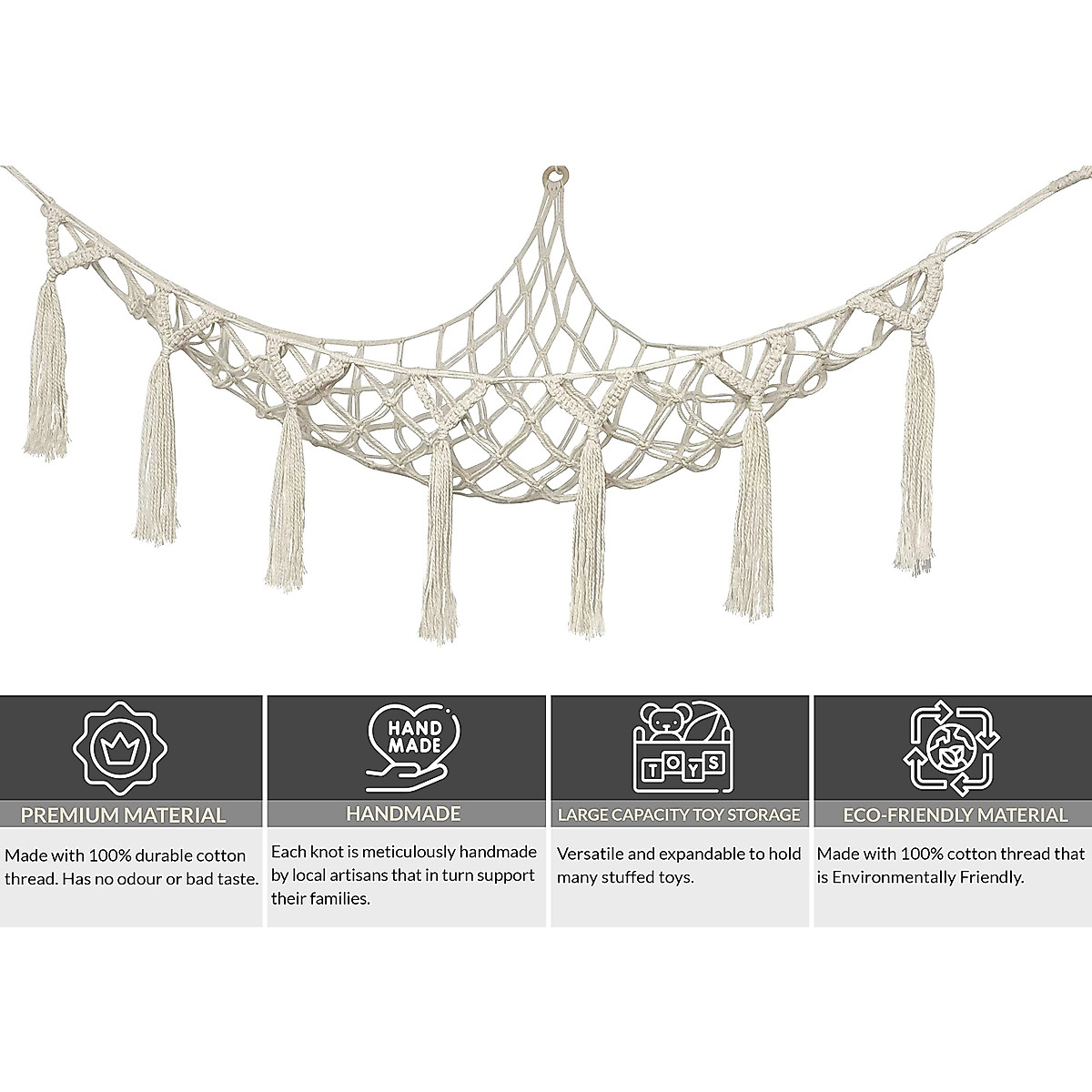 Artist Unknown Stuffed Animal Net or Hammock Jumbo - with Warm White LED String Star Lights, Wall Hooks- Stuffed Animal Hammock - Wall Net for Stuffed Animals - (X-Large - Cream / Ivory)