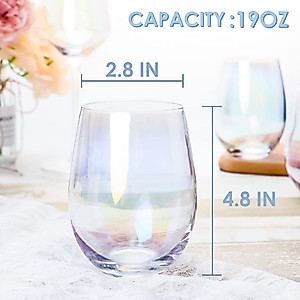 Gutsdoor Wine Glasses Large Stemless Wine Glasses 18.9 Ounce Set of 4 Iridescent Glasses All-Purpose Drinking Wine Beverage Glasses for Red White Wine, Water, Beer, Juice, Whiskey & Bar Decor