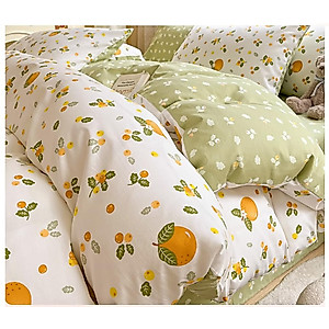 Generic 100% Cotton Duvet Cover and 2pc Pillowcases Twin Queen King Full Size Orange Fruit Print Bed Linen Bedding Home Textile with Zipper Closure and 4 Tiers (King), Green