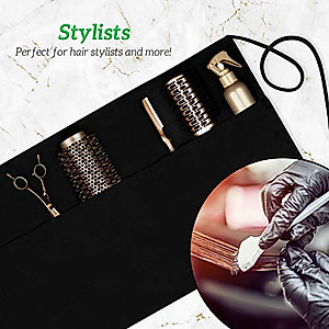 GREEN LIFESTYLE 12 Pack Server Aprons with 3 Pockets - Waist Apron, Waitress Apron for Women and Man, Water Resistant with Long Waist Strap Reinforced Seams, Half Apron (Black)