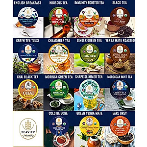 Organic Tea Pods Variety Pack - Assorted Sampler Pack Compatible for Keurig Brewer and Coffee Maker - Earl Grey, English Breakfast, Chai, Chamomile - Herbal Tea Pod for K Cup Keurig Brewing -15 count (Pack of 1) by Teavity