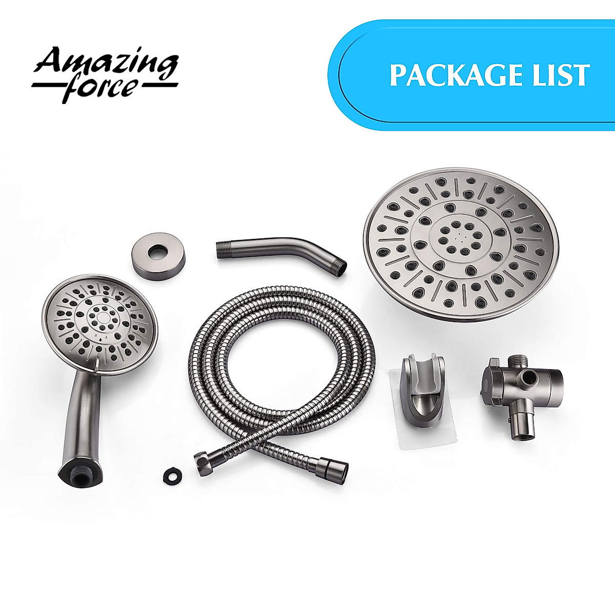 AMAZING FORCE Rainfall Shower Head Combo, Shower Wand,High Pressure Shower Head and 3-Setting Handheld Shower Head with Anti-Clogging Nozzles and Adjustable Solid Ball Joint 1.8 GPM
